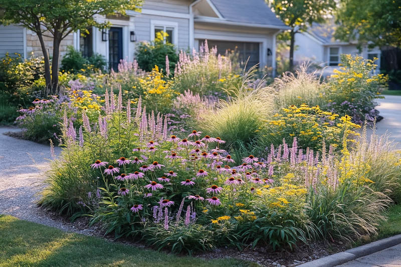 Native Prairie Garden: Coneflowers, Switchgrass, Goldenrod