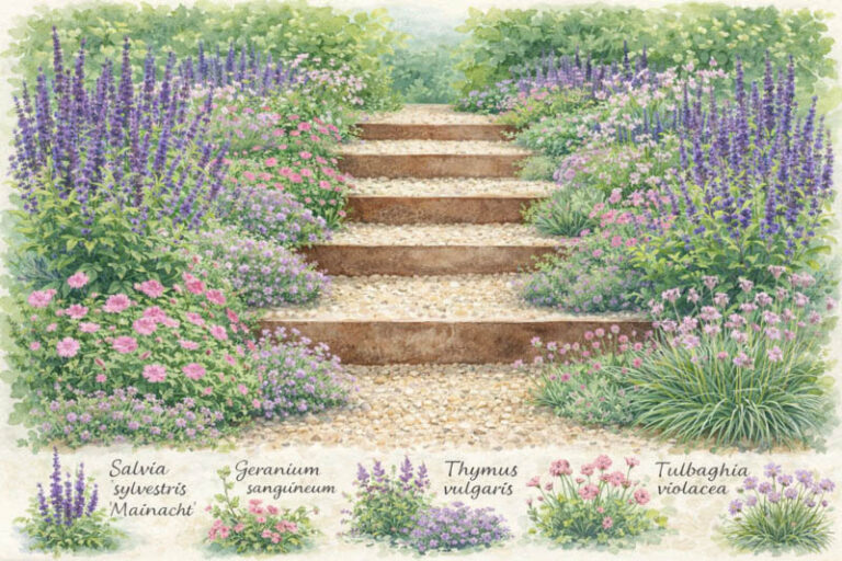 Gravel Step Path Garden - Salvia, Thyme, Sea Thrift & More