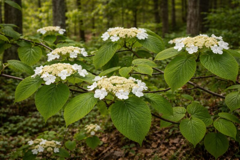 Viburnum lantanoides (Hobblebush): Spring blooms, Wildlife berries